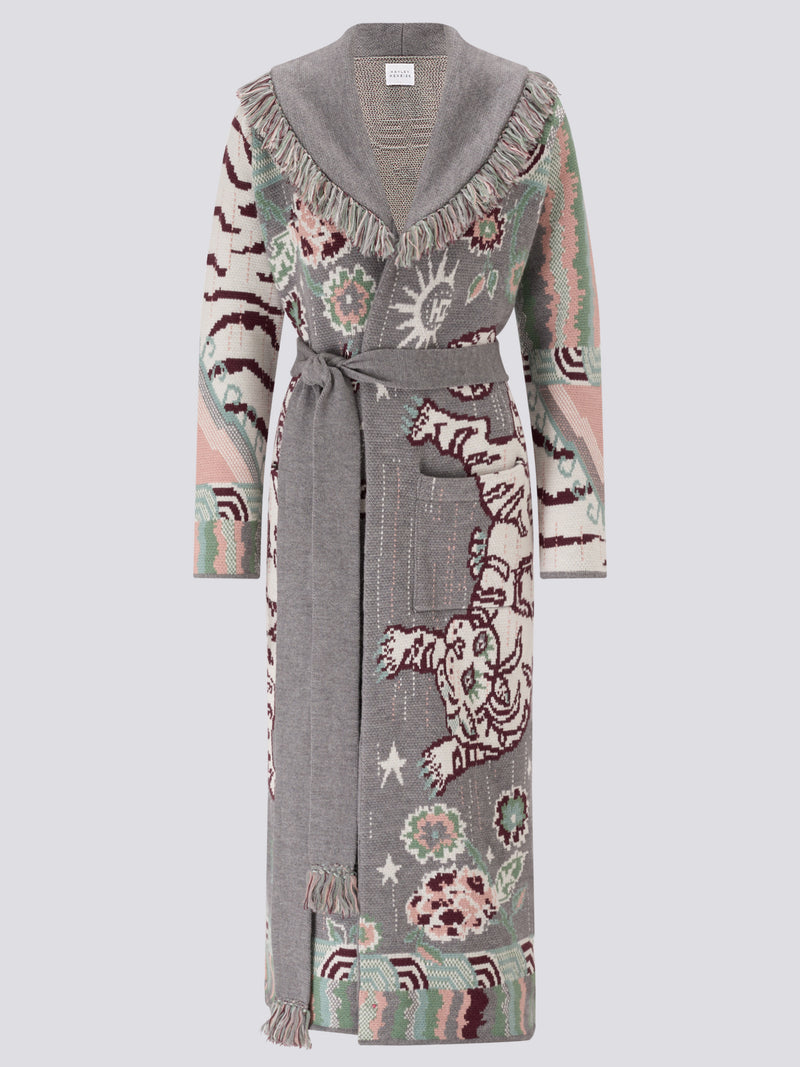 Tibetan Tiger Merino Jacquard Long Cardigan Grey – Hayley Menzies